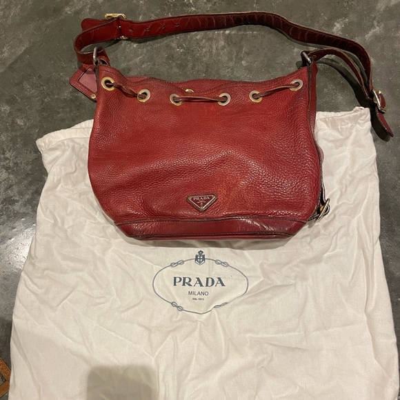 Prada | Bags | Vintage Prada Red Pebble Leather Bucket Bag | Poshmark